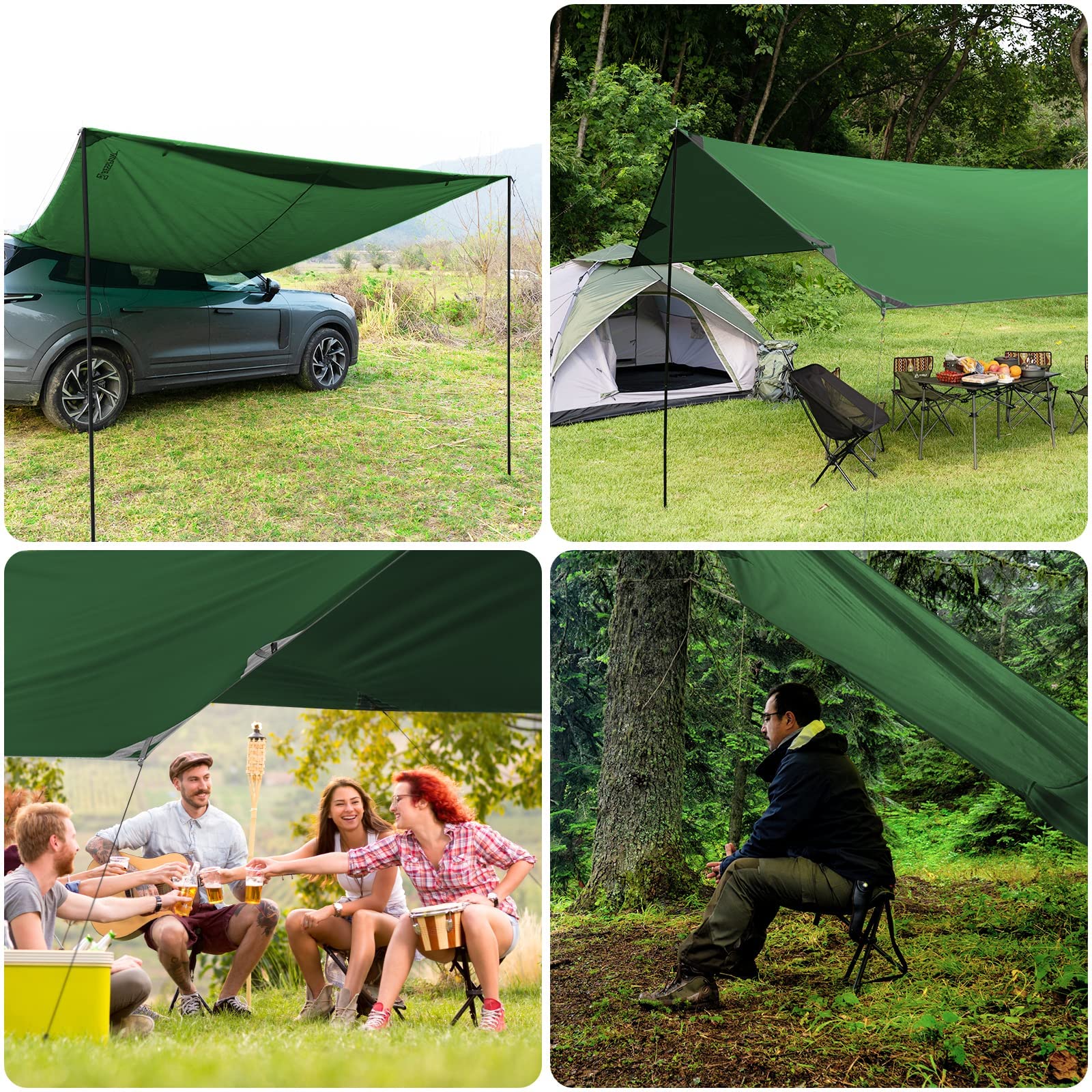 Bessport Tent Tarp Hammock Rain Fly Waterproof PU 3000mm-UV Protection, Lightweight Ripstop Fabric Camping Gear Essential Shelter Canopy- Fast Set Up (10 x 10ft Square Shape)