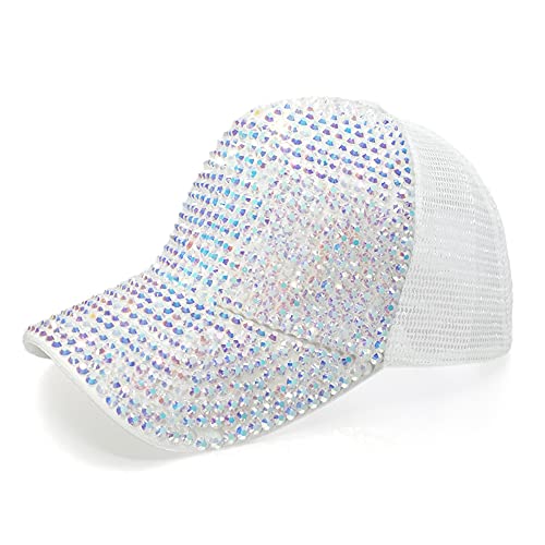 Bling Baseball Cap for Women with Full Diamond Design Adjustable Ladies Baseball Travel Cap (White01)