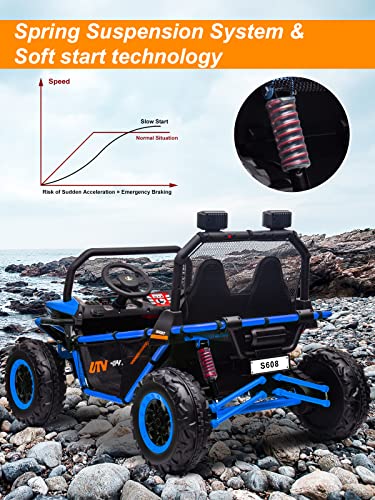 OTTARO 24V 10AH Ride on UTV Cars 2 Seater, Electric Cars Vehicles for Kids Teens,Metal Frame,EVA Wheels, 2x200W Powerful Motors, 20β Large 2 Seats, Bluetooth, Remote Control, Max Speed 4.7Mph(Blue)