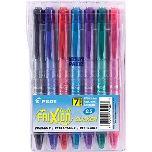 Pilot, FriXion Clicker Erasable Gel Pens, Extra Fine Point 0.5 mm, Pack of 7, Assorted Colors