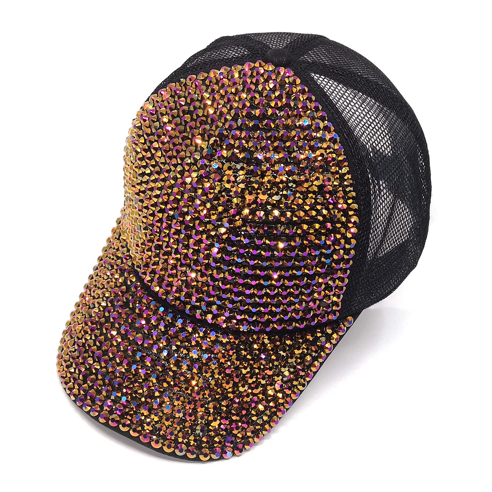 Bling Baseball Cap for Women with Full Diamond Design Adjustable Ladies Baseball Travel Cap (Gold-Pink)
