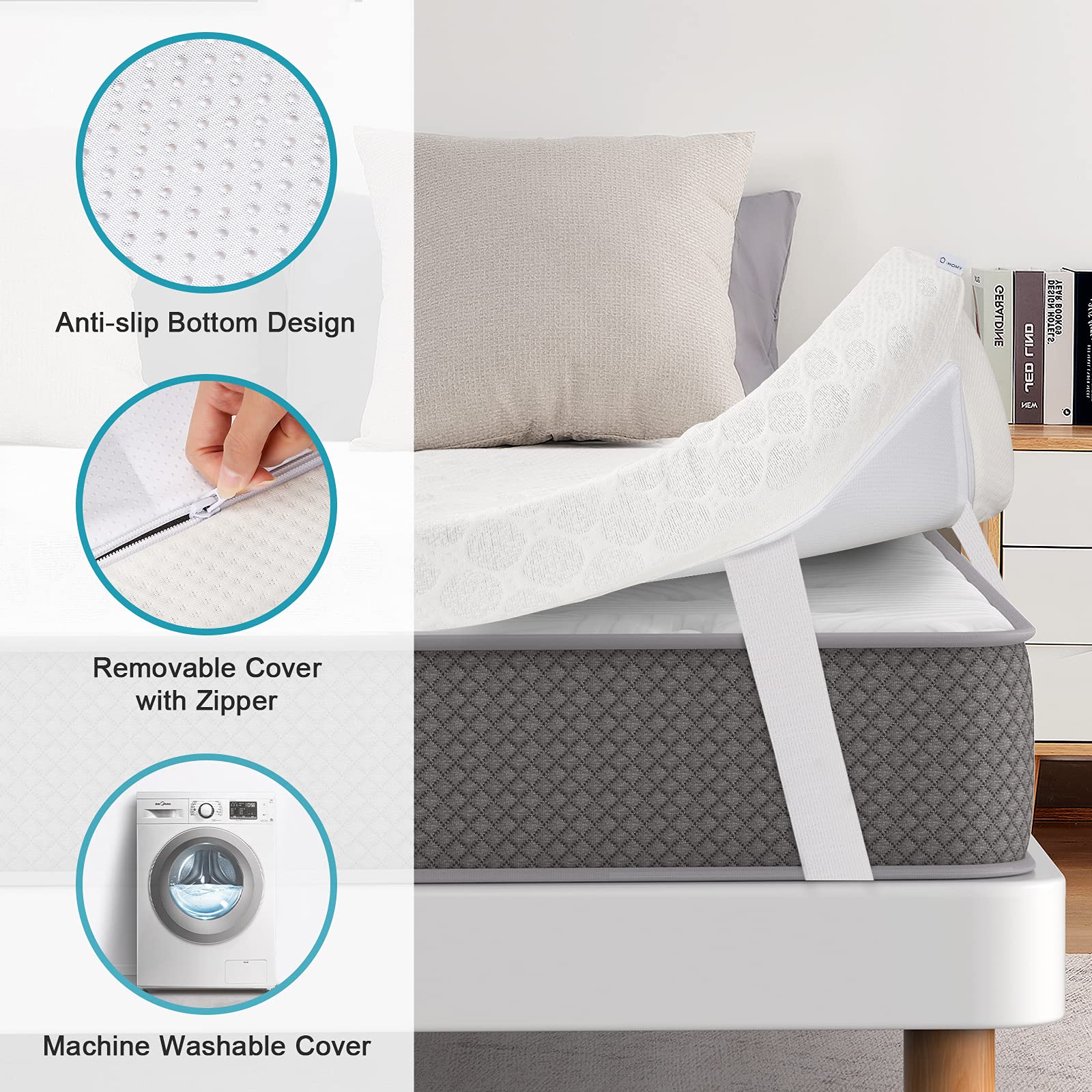 iHomy 3 Inch Memory Foam Mattress Topper Cooling Gel Infused Queen Mattress Toppers with Removable Breathable Cover 2-Layer Design (Queen, 3 Inch (Upgrade 2 in 1))