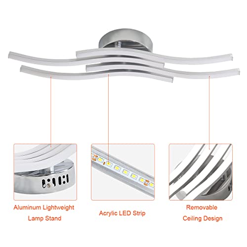 Goeco 4-Light Modern Ceiling Light 24W 2200LM LED Ceiling Light Fixture Neutral White 4000K Curved Design Flush Mount Ceiling Lamp for Hallway, Kitchen, Bedroom, Living Room 110V(Natural White)