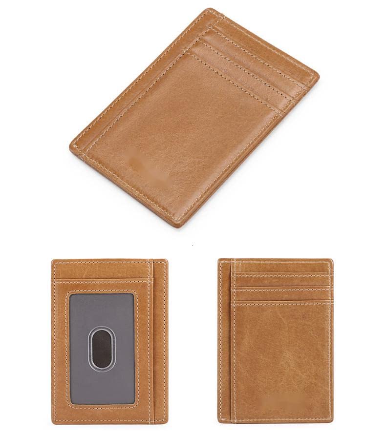 XIMI Men'S And Women'S Minimalist Ultra-Thin Wallets Rfid Front Pocket Leather Card Holder Wallet Fashion Bank Card Coin Purse Case With Id Window Simple Credit Card Holder (Khaki)