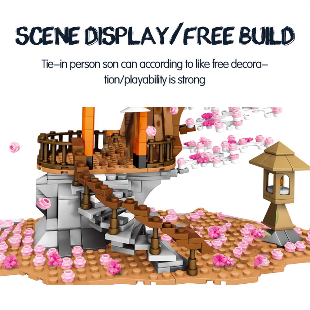 NEWRICE Sakura Tree House Lights Building Kit,City Architecture Inari Shrine Building Blocks Sets,for Adults,or Aged 12+ Boys Girls (1103 Pieces)