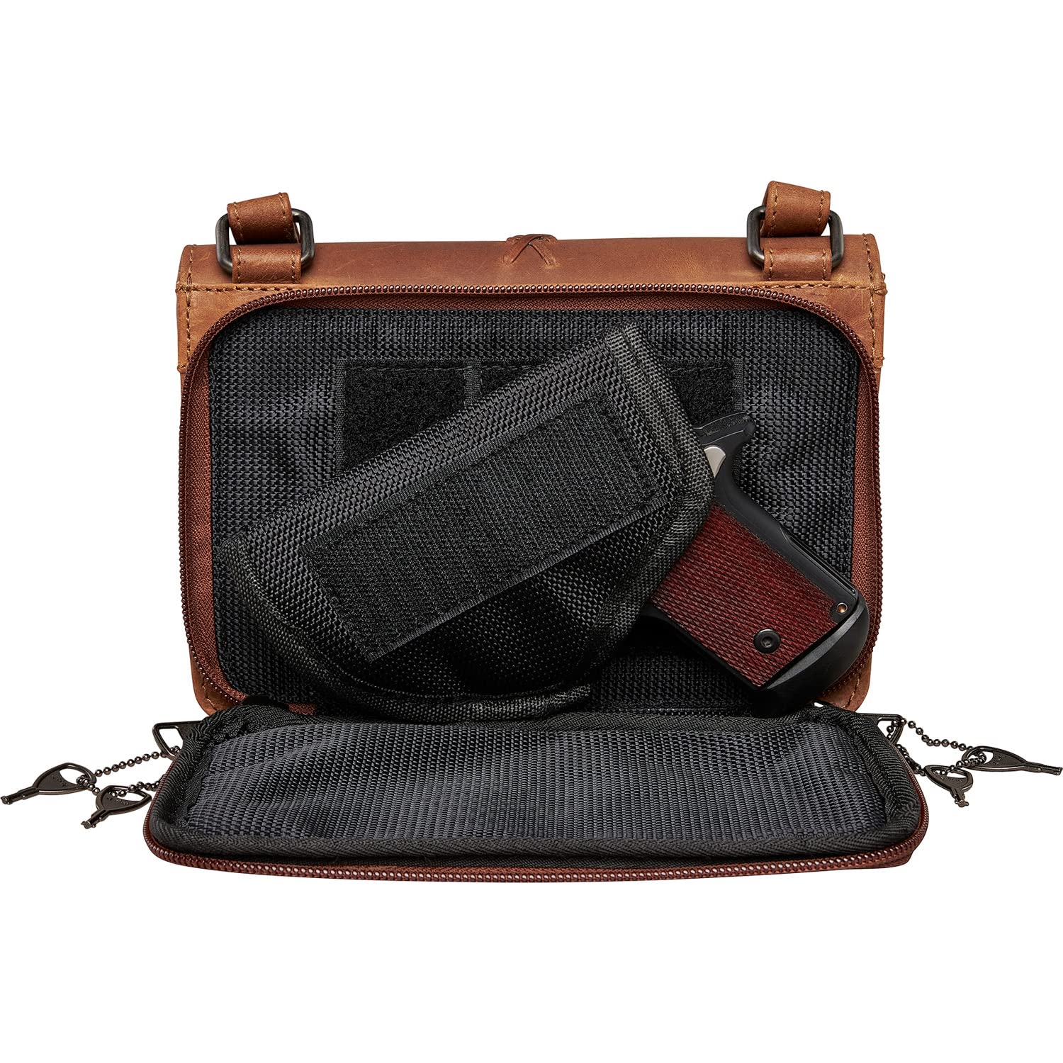 Lady Conceal Concealed Carry Jolene Leather Crossbody Organizer (Mahogany)