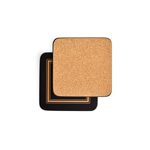 Pimpernel Classic Black Collection Coasters | Set of 6 | Cork Backed Board | Heat and Stain Resistant | Drinks Coaster for Tabletop Protection | Measures 4” x 4”