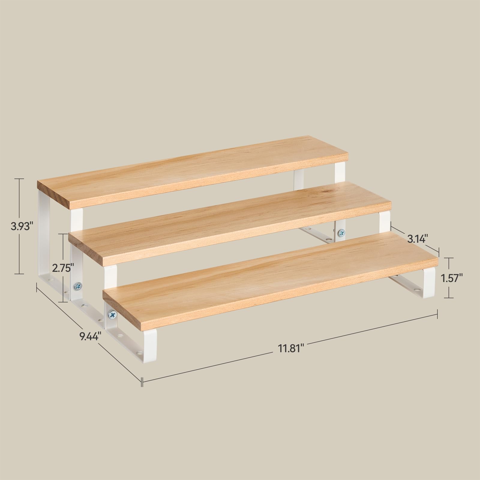 FOUCSSOMEI Spice Rack 3 Tier, Wooden Spice Rack Organizer for Cabinet, Kitchen Spice Rack for Wall, Display Risers for Party, Seasoning Organizer, Metal Frame, Free to DIY, Patented Design