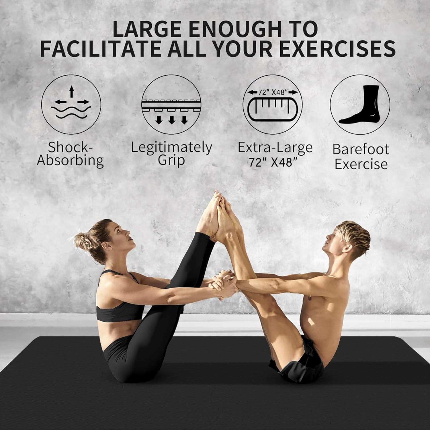 CAMBIVO Large Yoga Mat, Extra Thick Workout Mats for Home Gym, 6'x 4'x 8 mm Non Slip Wide Exercise Mat for Pilates, Stretching or Cardio, Use Without Shoes