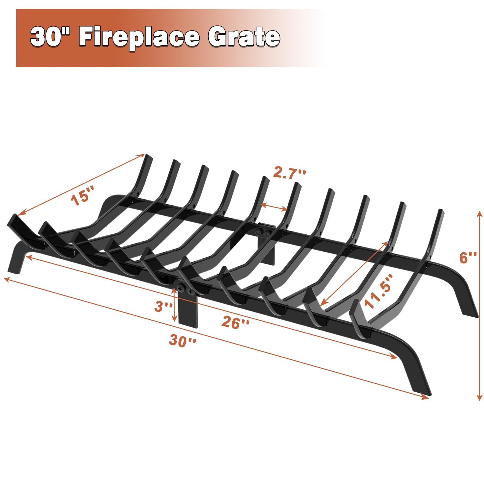 DAMEING Fireplace Grate 30 inch, Heavy Duty Fireplace Log Grate Holder Firewood Rack, Large Solid Steel Fire Pit Grate Fireplace Accessories for Chimney Hearth Wood Stove Burning