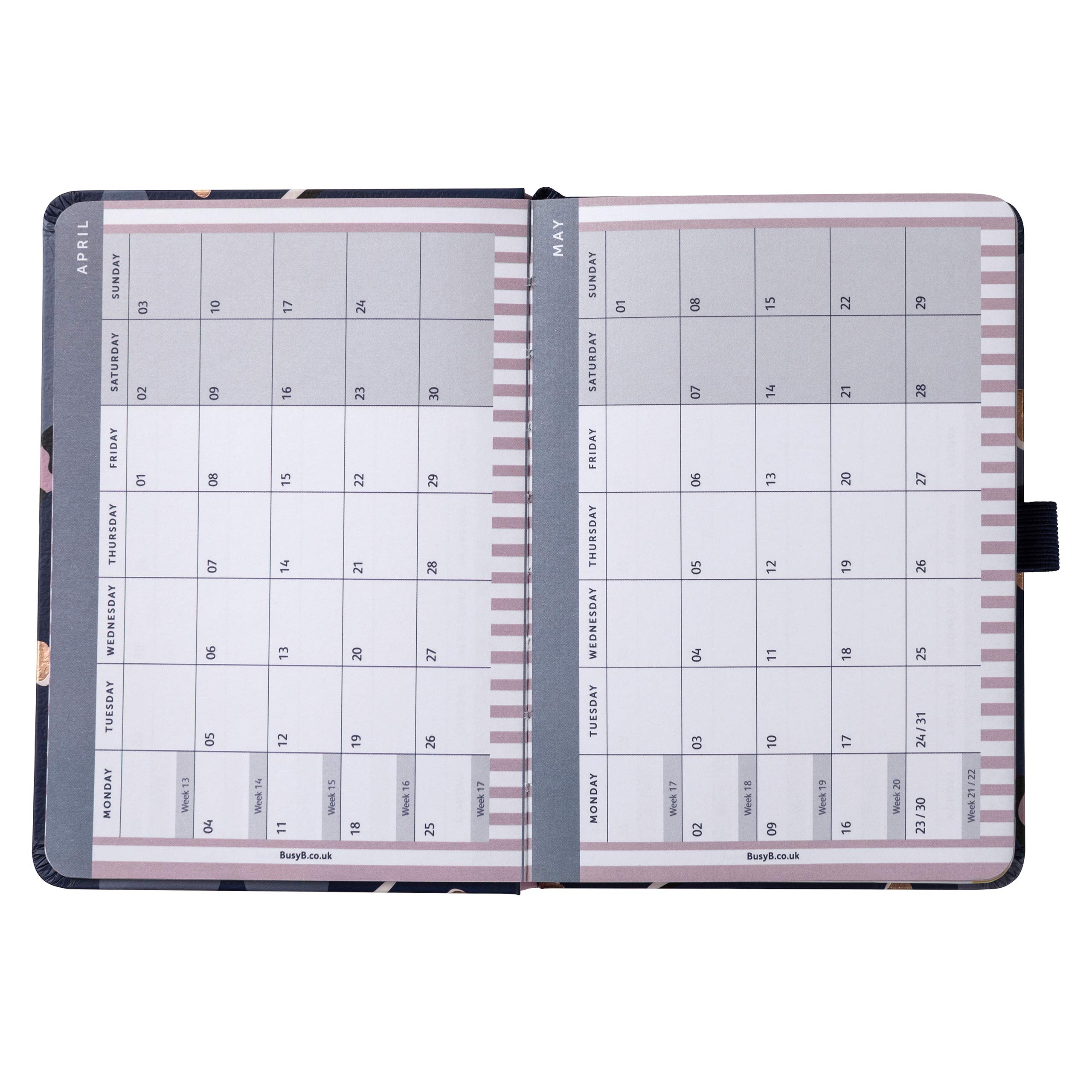 Busy B Mid-Year to Do Diary August 2021 - August 2022. Navy A6 Week to View Planner with Pen Holder, Elastic Closure and Storage Pockets 2021/22 Navy