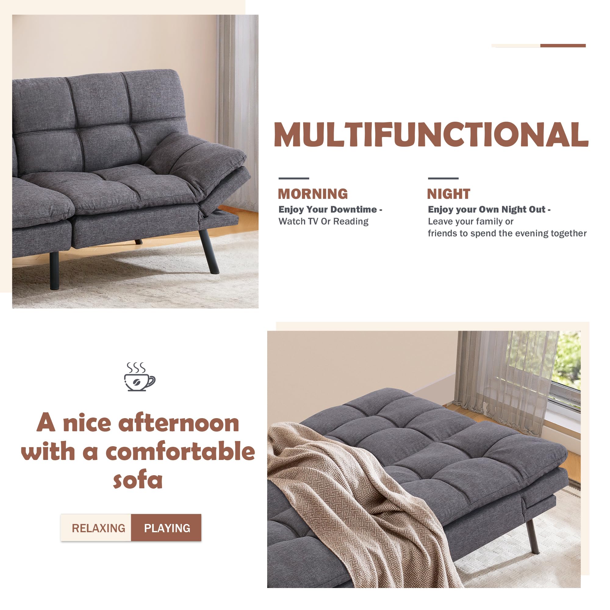 Hcore Futon Bed Sofas, Authentic Gray