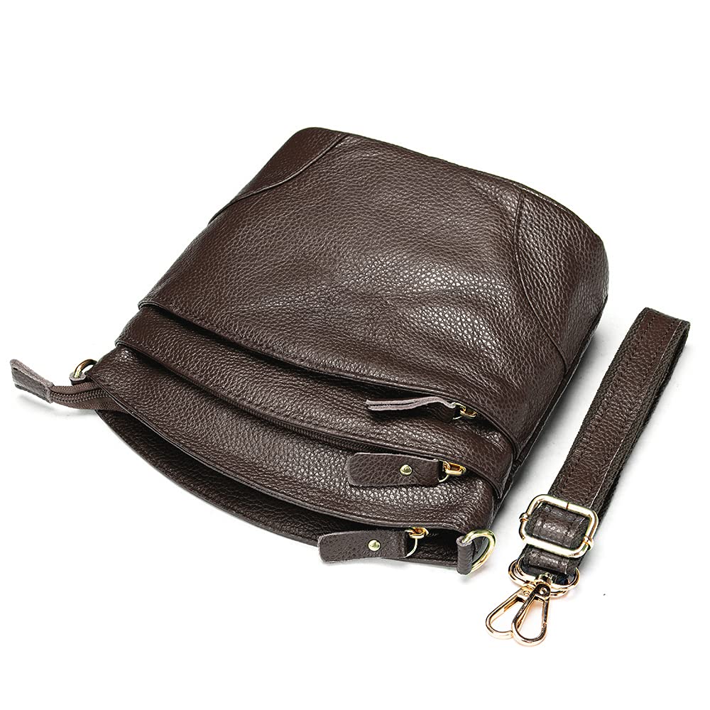Lecxci Genuine Leather Cross Body Purses Zipper Wallets Shoulder Bags for Womens (S, Coffee)