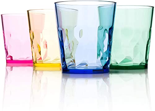 SCANDINOVIA - 8 oz Unbreakable Premium Juice Glasses - Set of 4 - Tritan Plastic Tumbler Cups - Perfect for Gifts - BPA Free - Dishwasher Safe - Stackable (Assorted Colors)
