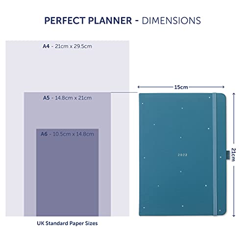 Busy B Perfect Planner A5 Week to View Diary January to December 2022 - Teal Faux Leather Week to View Planner with Stickers & Tear-Out