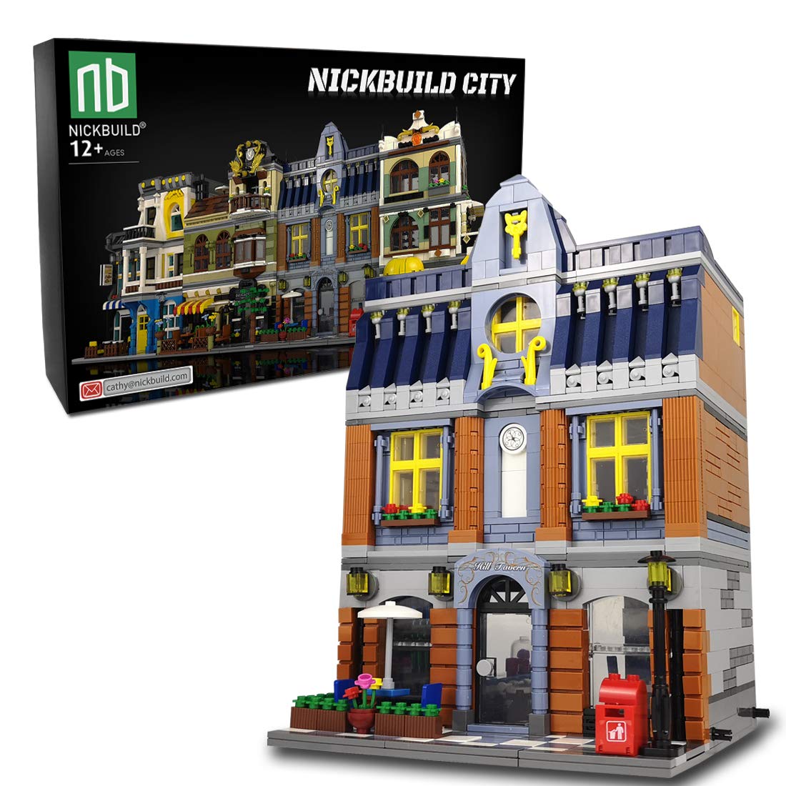 Nickbuild Street Hill Pub MOC Building Blocks Toy, Towns Series Kits, Collectible Play Model Set and Building City Toys for Kids and Teens (1367 PCS)