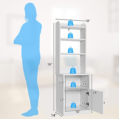 GOFLAME Nightstand with Charging Station and USB Ports, 56β Tall Bedside Table with Adjustable Open Shelves, Storage Cabinet, End Table Sofa Side Table with Bookcase for Home Office (White)