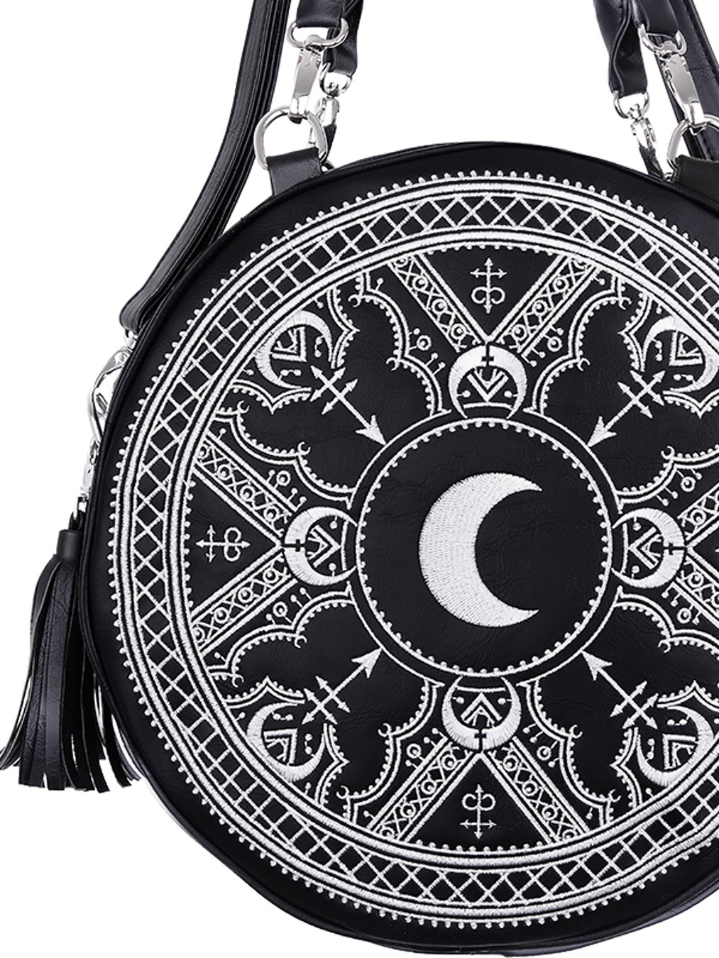 Restyle Gothic Occult Henna Round Bag Black Faux Leather Moon Handbag