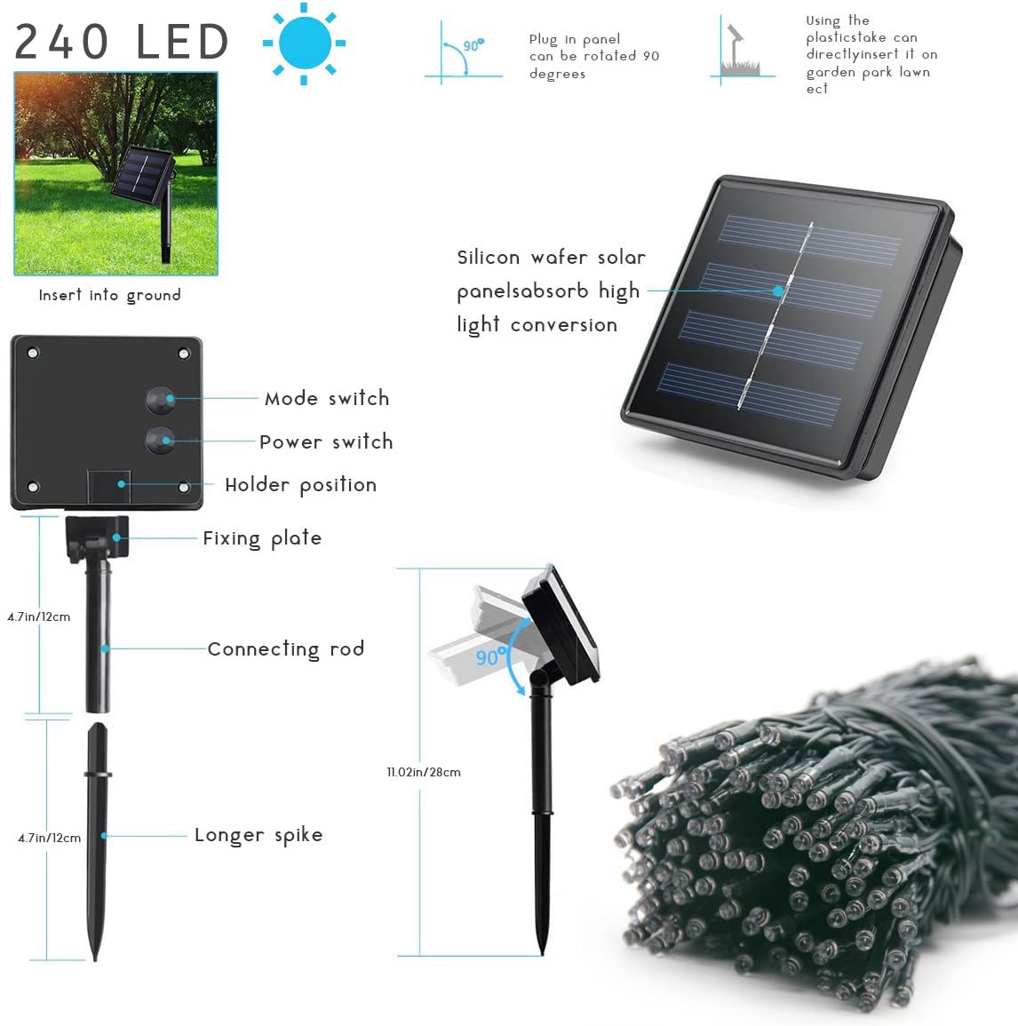 LALAPAO 2 Pack Solar String Lights 85ft 240 LED 8 Modes Solar Powered Outdoor Lighting Waterproof Christmas Fairy Lights for Xmas Tree Garden Homes Ambiance Wedding Lawn Party Decor (Warm White)