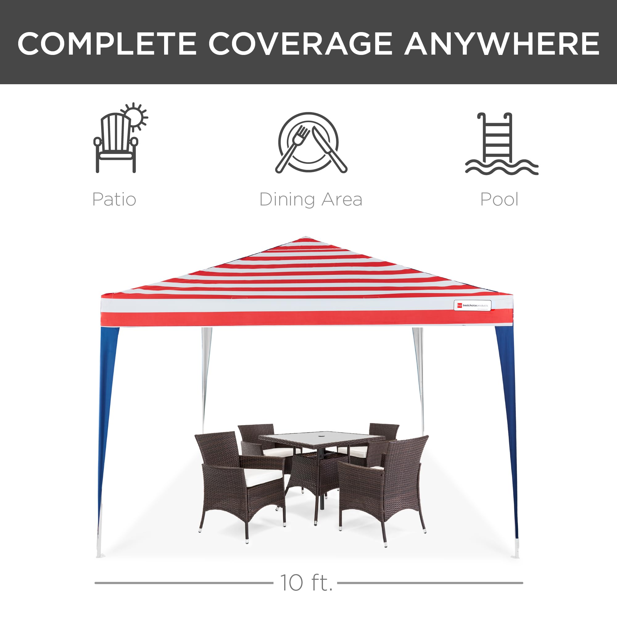 Best Choice Products 10x10ft Pop Up Canopy Outdoor Portable Folding Instant Lightweight Gazebo Shade Tent w/Adjustable Height, Wind Vent, Carrying Bag - American Flag