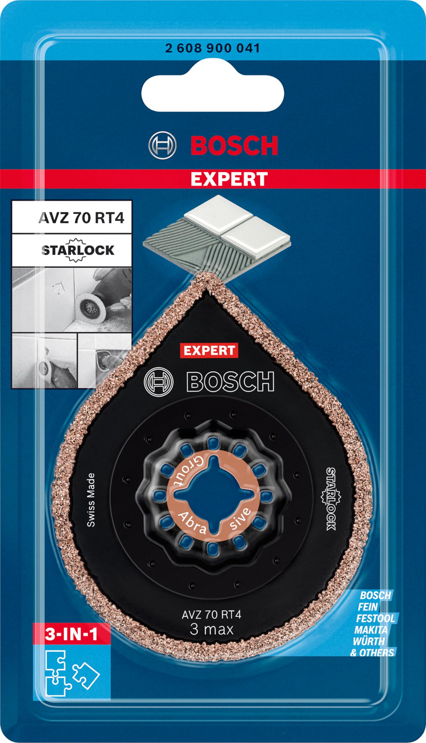 Bosch Professional 1x Expert 3 max AVZ 70 RT4 Multitool Grouting Plates (for Mortar, Ø 70 mm, Accessory Multitool)