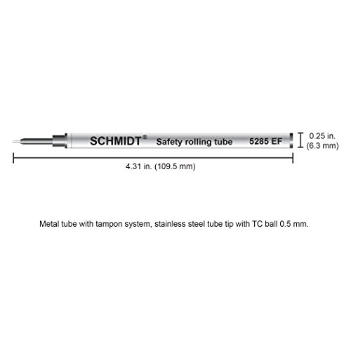 SCHMIDT 5285 Safety Rolling Tube Needle Refill Point 0.5mm, Tc Ball Black, 2 Pack Blister (SC58115)