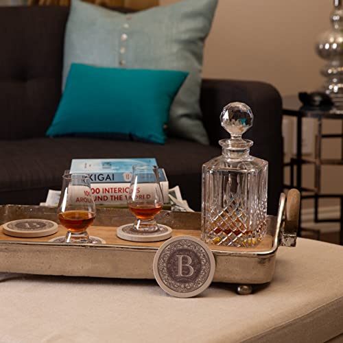 Thirstystone Monogram Letter B Absorbent Sandstone Coaster 4-Pack Made in The USA Decorative, Absorbent, Easily Wipes Clean
