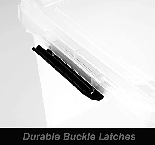 Krihan 19 Quart Large Storage Latch Box, Clear Plastic Latching Box, Latch Bin with Handle and Lid, 4 Packs Clear and Black