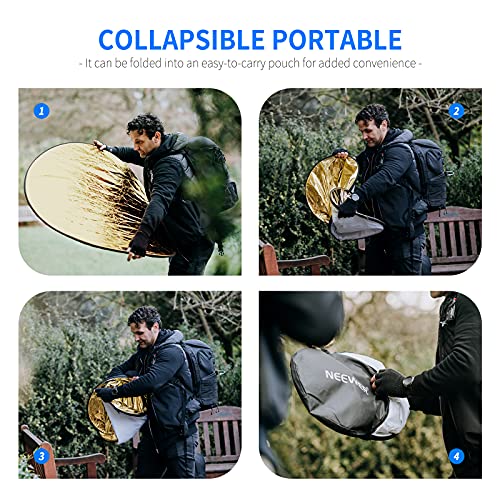 NEEWER 43 Inch/110 Centimeter Light Reflector Light Diffuser 5 in 1 Collapsible Multi Disc with Bag - Translucent, Silver, Gold, White, and Black for Studio Photography Lighting and Outdoor Lighting