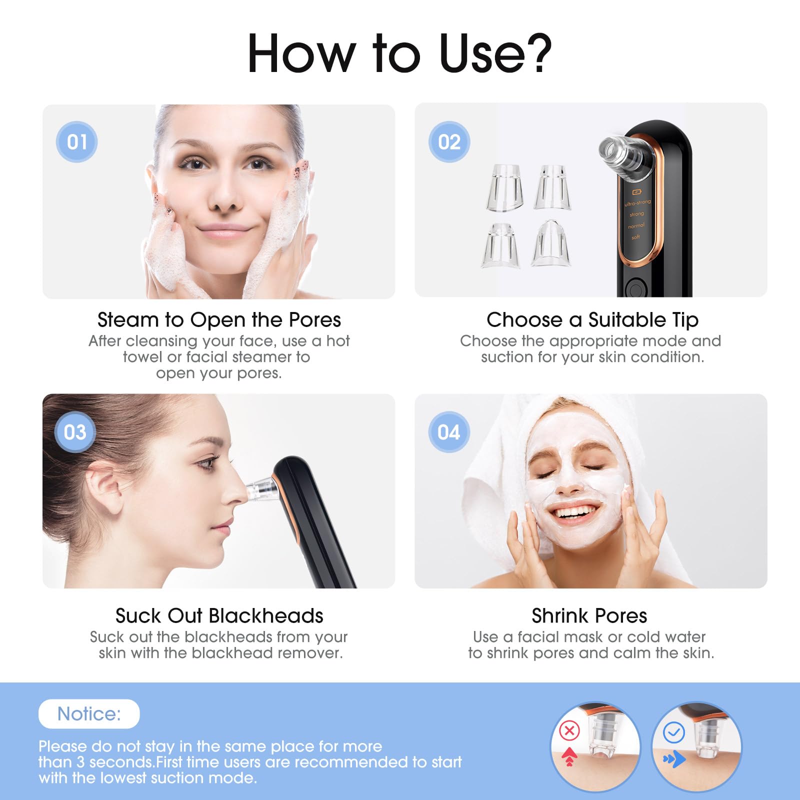 Blackhead Remover Vacuum Yccu Professional Pimple Popper Tool Pore Vacuum Black Head Remover for Face USB Rechargeable Blackhead Extractor for Removing Blackhead Whitehead Acne