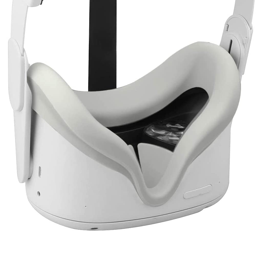 VR Face Cover and Lens Cover Compatible for Meta/Oculus Quest 2 Headset, SINWEVR Sweatproof Silicone Interfacial Face Mask Pad Cushion, Washable and Light Blocking Quest 2 Accessories (White)