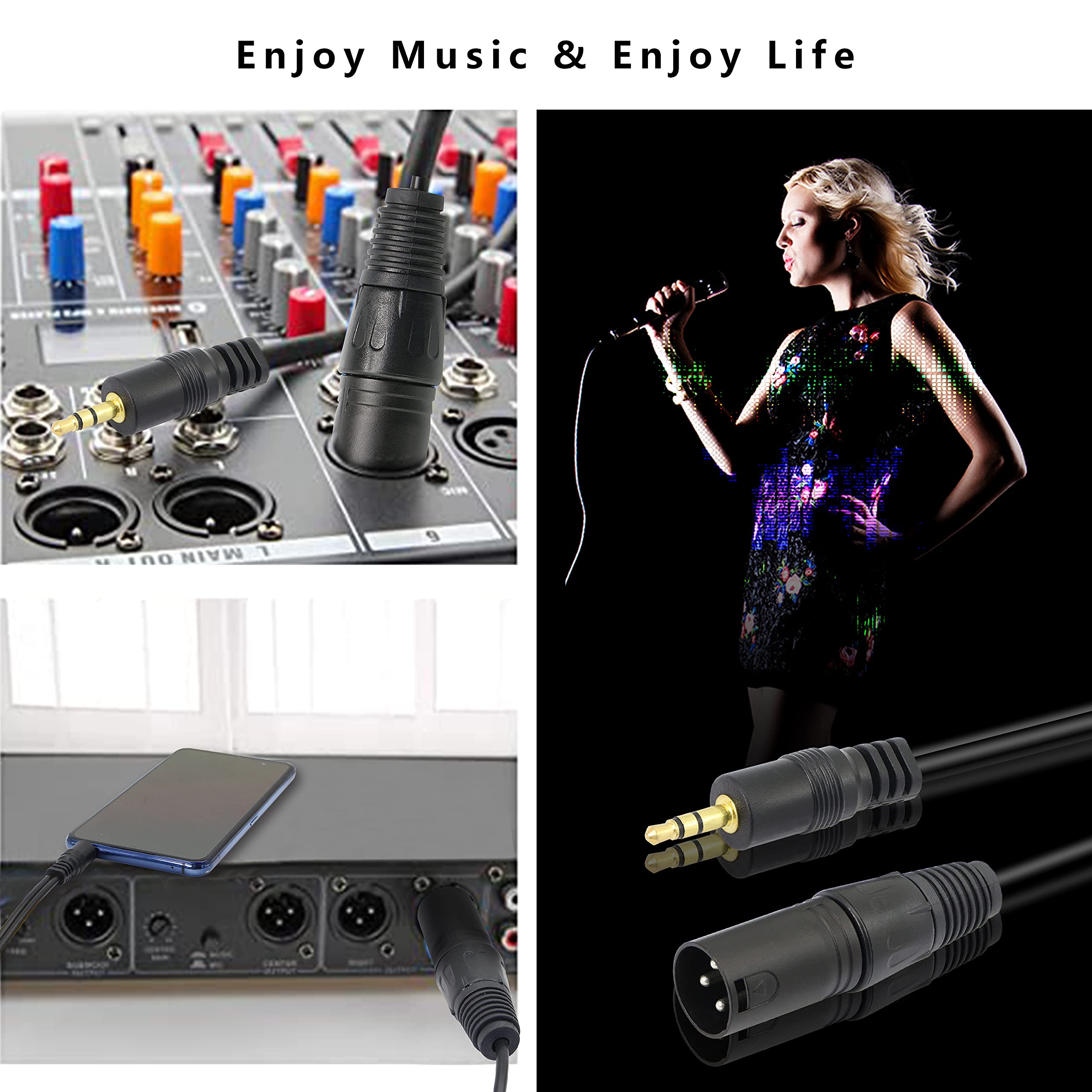 XMSJSIY 3.5mm to XLR Stereo Cable 1/8 TRS to 2 XLR Male Y Splitter Adapter Interconnect Audio Microphone Breakout Patch Cord for Studio Monitor Speakers, Laptop, DMX Adapter -1pcs