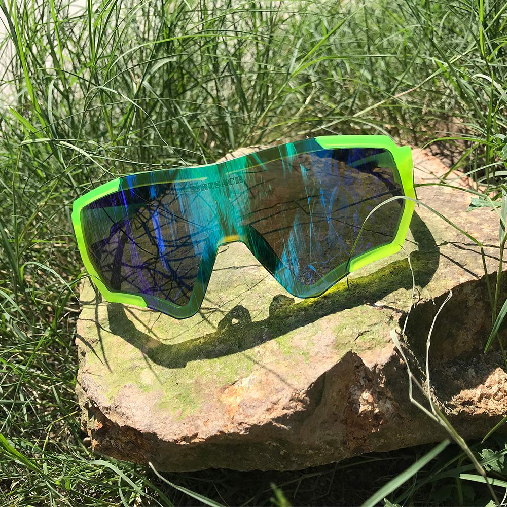 BRZSACR Polarized Cycling Sunglasses Sports Sunglasses with 3 Interchangeable Lenes (Green)