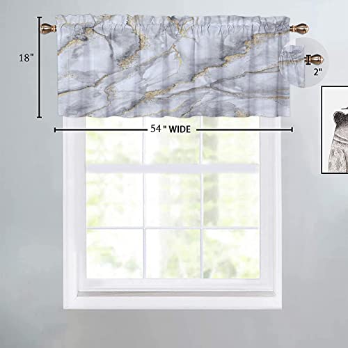 White Gold Marble Blackout Curtain Valances,Abstract Modern Art Luxury Gold Foil Geometric Design Marble Energy Efficient Rod Pocket Curtain Window Valances for Kitchen Windows 54x18in(2Pcs)