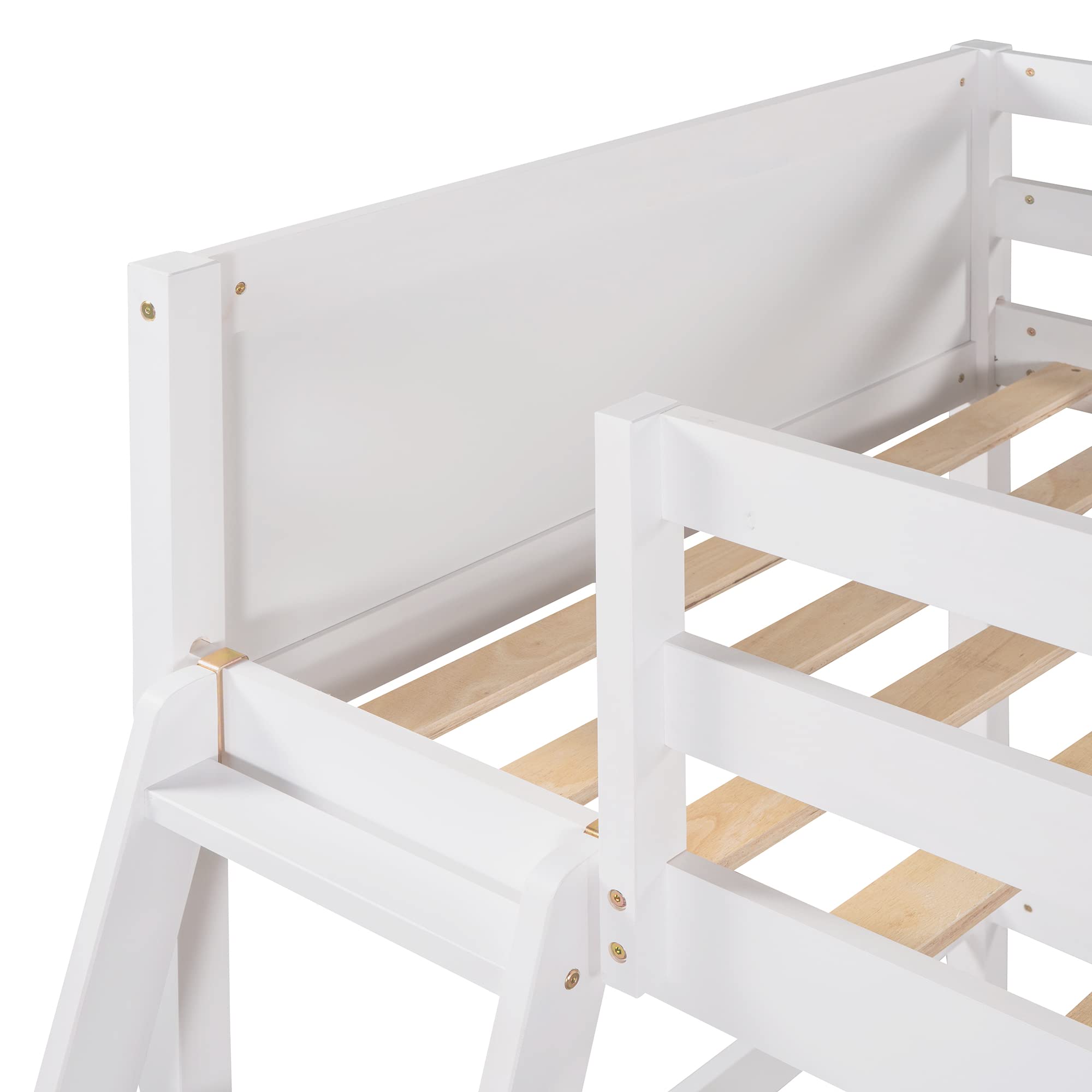 Harper & Bright Designs Twin Size Loft Bed with Inclined Ladder, Solid Wood Loft Bed Twin Frame with Full Length Guardrails for Kids Adults Boys Girls Teens, No Box Spring Needed (White)