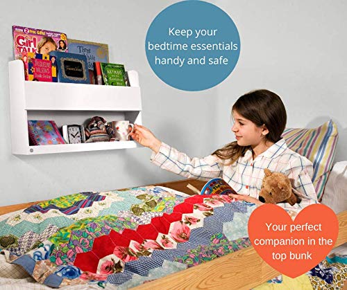 Tidy Books® Bunk Bed Accessories Shelf (Age 6-99) The Original Bunk Bed Buddy™, Bedside Shelf, White Shelves for Kids Room, Loft Bed Shelf, Wood, 13 x 20.9 x 4.7, Eco Friendly, Handmade