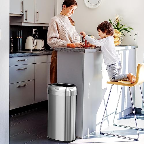 iTouchless 16 Gallon Elliptical Open Top Trash Can and Recycle Bin with Double Odor Filters, Stainless Steel Commercial Grade,Large 12-Inch Opening for Home, Office, Restaurant, Restroom, 61 Liter