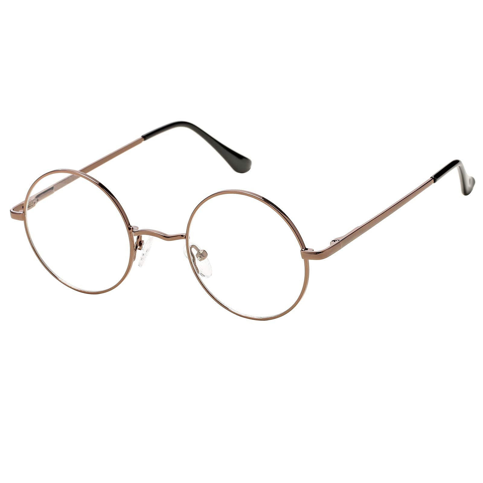 Braylenz 2 Pack Retro Small Round Glasses with Clear Lens, Unisex Style Hippie Eyeglasses Frame (Bronze + Black)