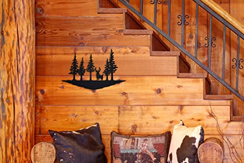 Whitetail Deer Buck Pines | Laser Cut Metal Wall Art Sign for Rustic Home, Cabin, Garage, and Man Cave Decor | BIG GAME STEEL
