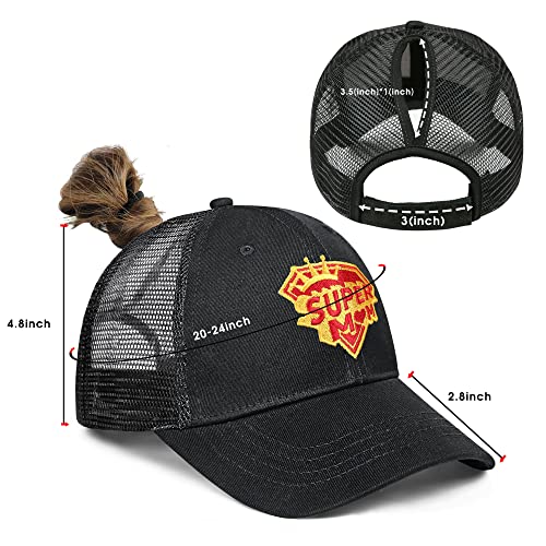 Cerheart Rit High Messy Bun Ponytail Hat Funny Hats Mom Hat Mama Hat Black Baseball Hat Adjustable Dad Hat Womens Trucker Cap for Super Mom