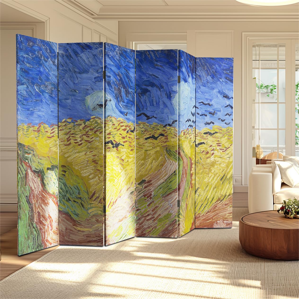 LANDCHY 6 Panel Room Divider Oversized 7.8FT W Foldable Room Divider Privacy Screen Van Gogh's Painting-Wheat Field with Crows,Foldable Portable Room Separating Divider Room Partition Freestanding