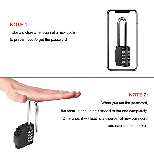 Disecu 2.5 Inch Long Shackle Combination Lock 4 Digit Outdoor Waterproof Padlock for School Locker, Gym Locker, Hasp Cabinet, Gate, Fence, Toolbox (Black, 2 Pack)
