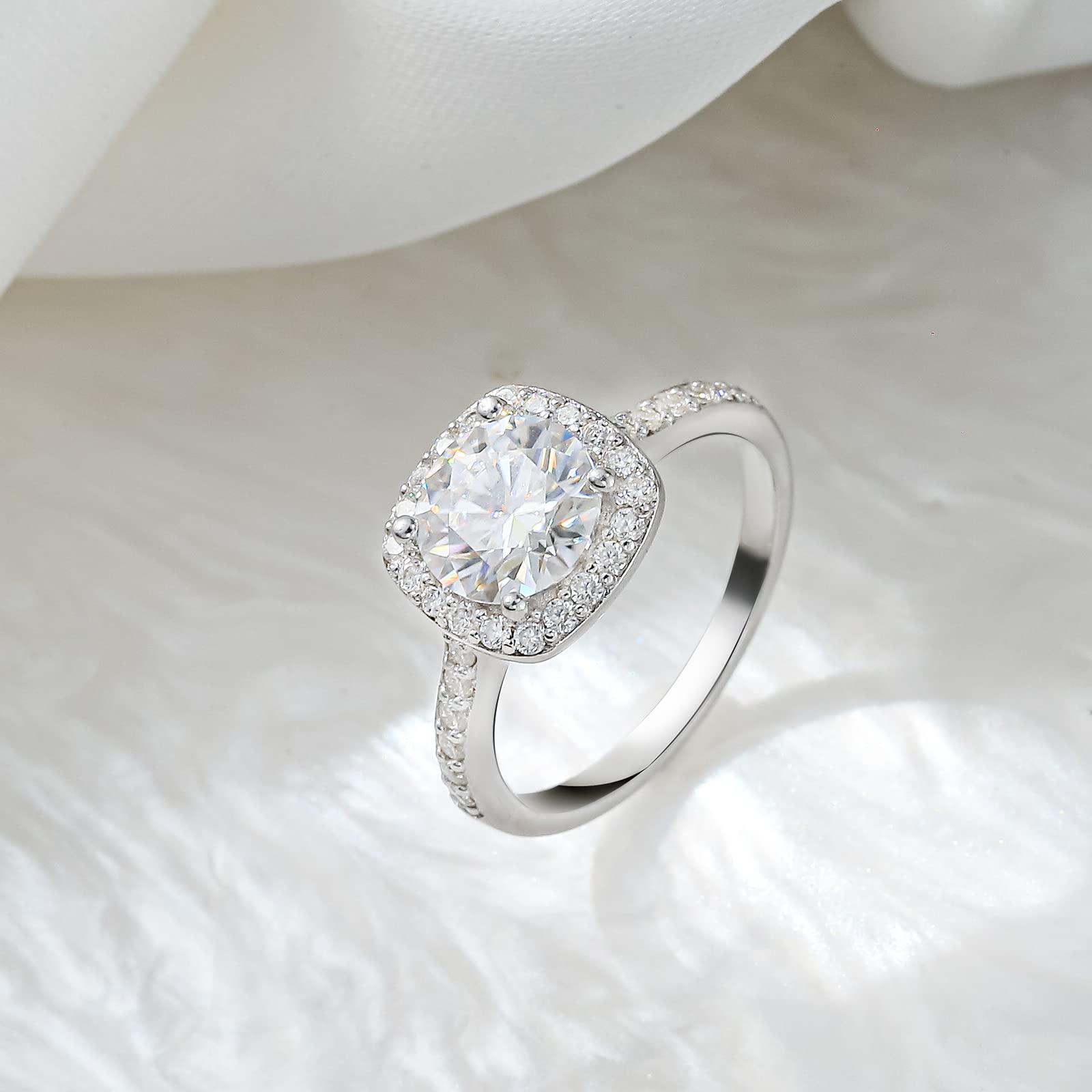 CARSINEL Moissanite Engagement Ring Solitare with Sterling Silver Shank for Women Brilliant Round Cut Stone VVS Created for Proposal Engagement Wedding