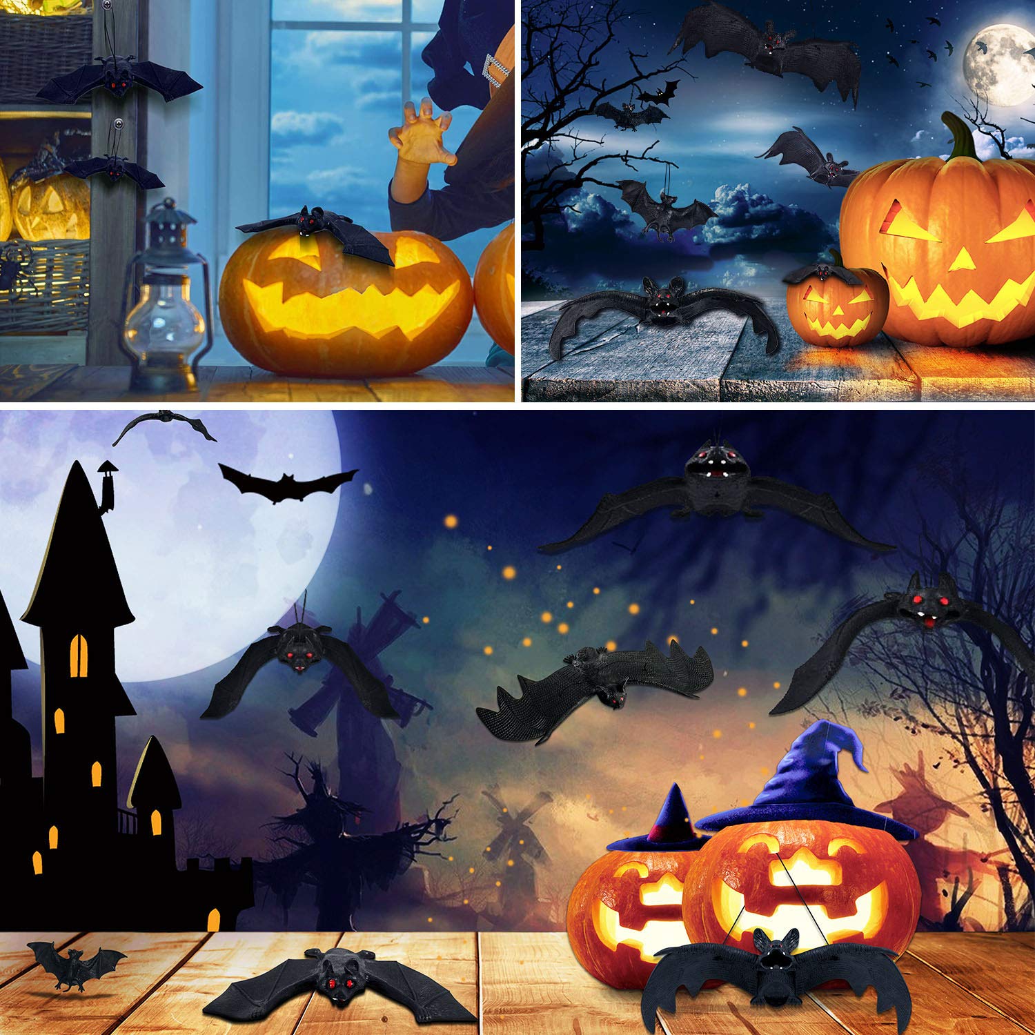 ILEBYGO 5Pcs Halloween Bats, Rubber Vampire Bats, Hanging Bat for Halloween Party, April Fool's Day,Haunted House Decoration