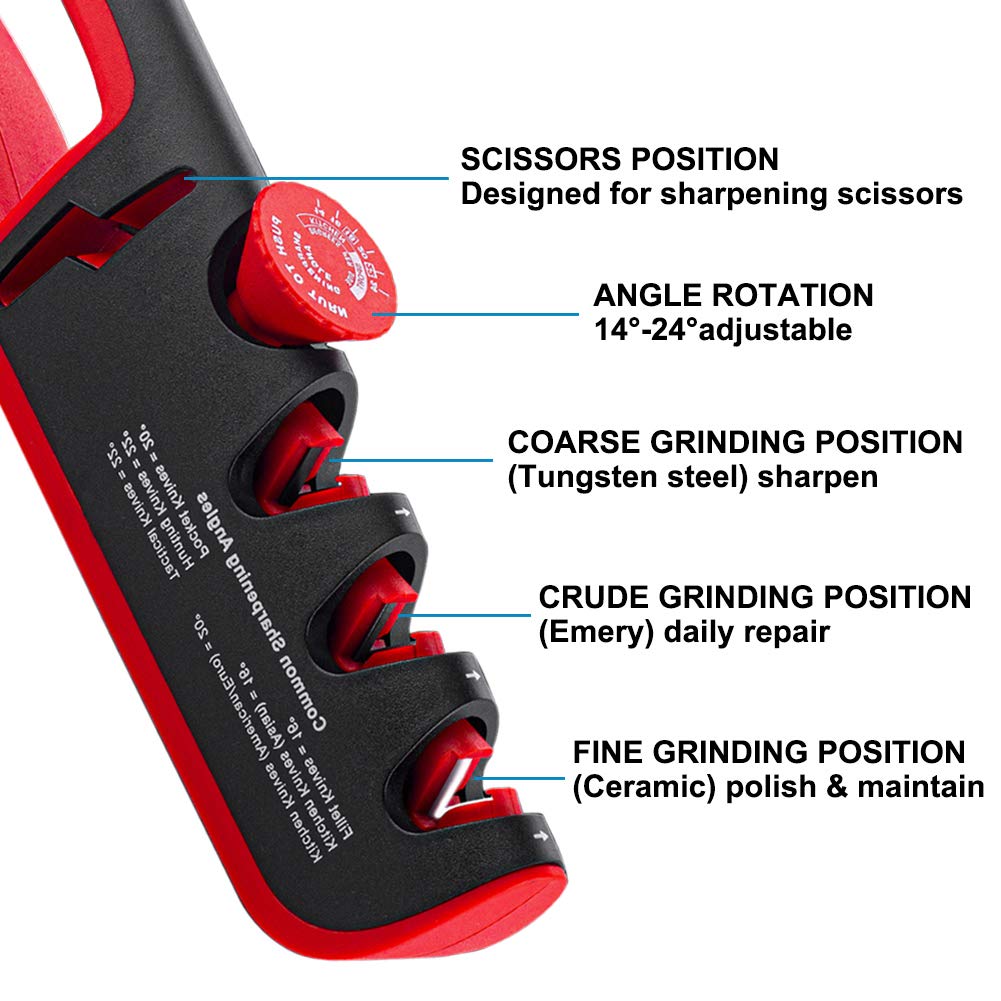 BWONE Knife Sharpener Kitchen Professional 4 in 1 Blade Sharpening Tool with Adjustable Angle Button, Suitable for Various Knives to Quickly Repair Restore Polish