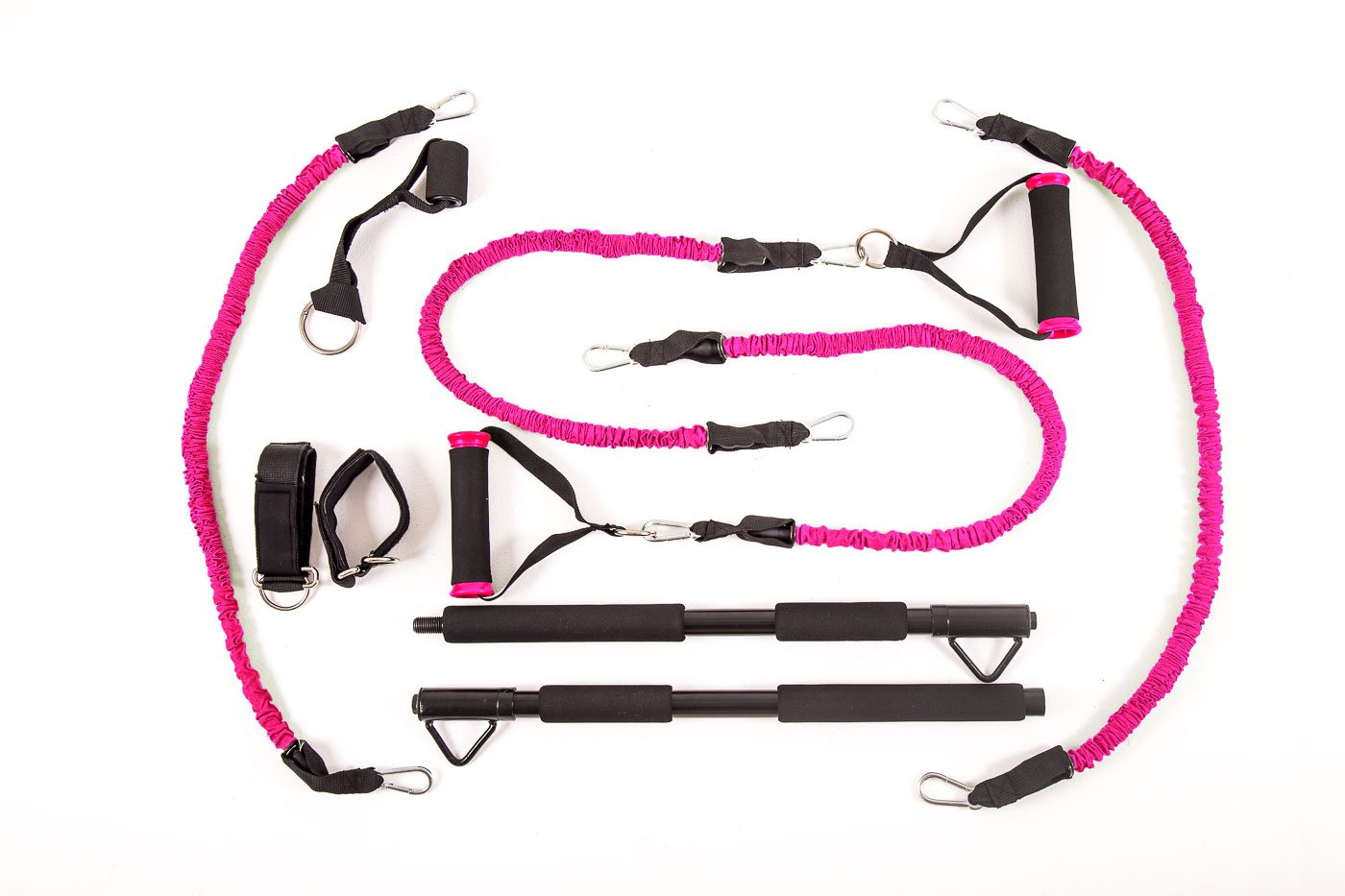 BodyBoss 2.0 - Full Portable Home Gym Workout Package + Resistance Bands - Collapsible Resistance Bar, PKG4-PINK (Pink - Full Gym + Extra Bands)