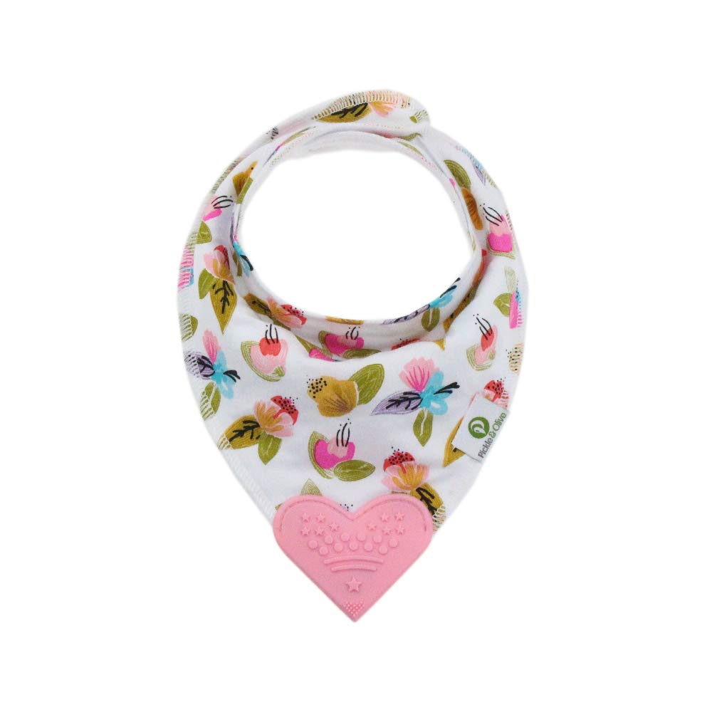 Pickle & Olive Baby Bandana Teething Bibs with Attached Teether- Set of 4 - Floral