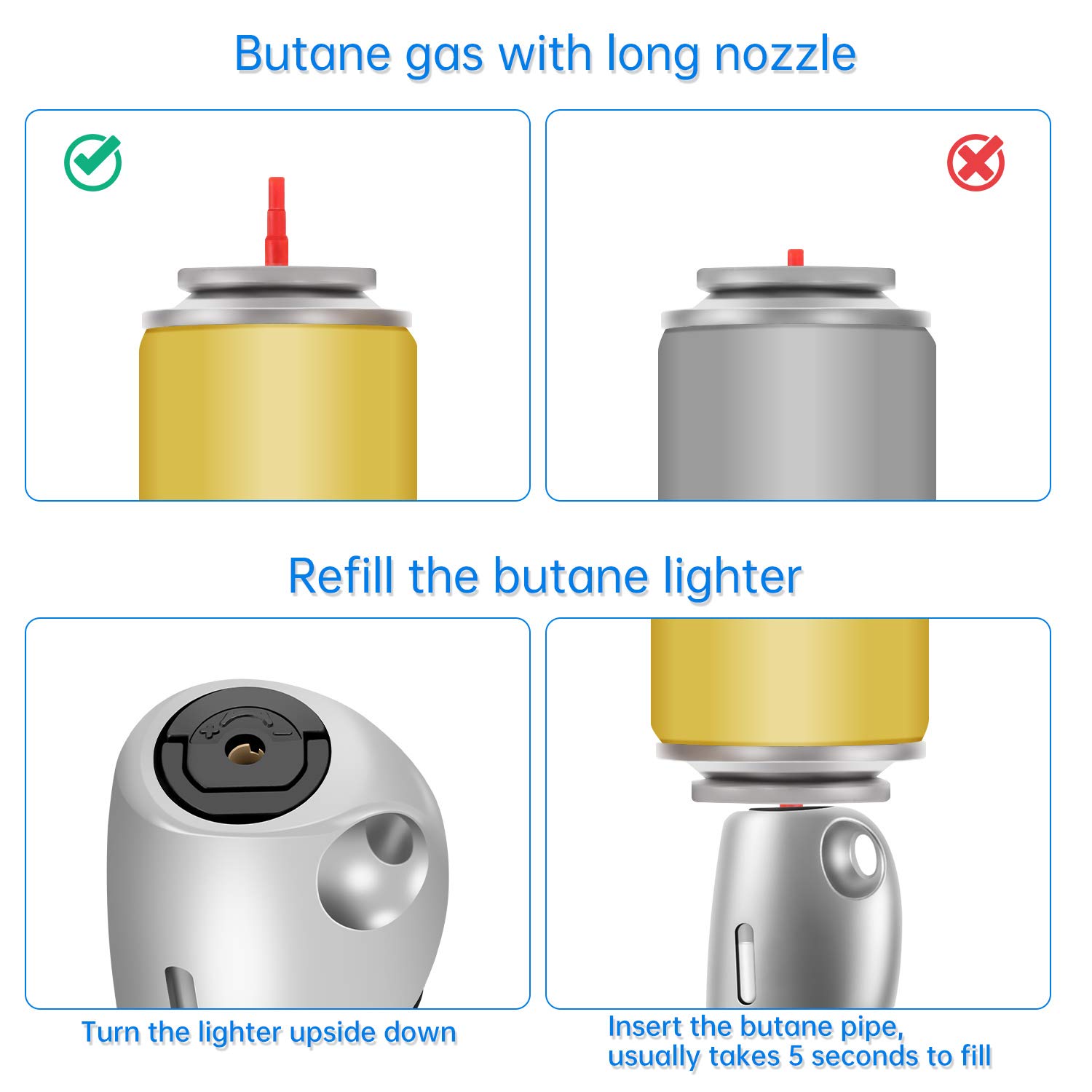 Butane Lighter Torch Long Lighter Jet Flame Windproof Lighter with Visual Fuel Window for Fireplace Kitchen Grill BBQ Camping, Black (No Butane Included)