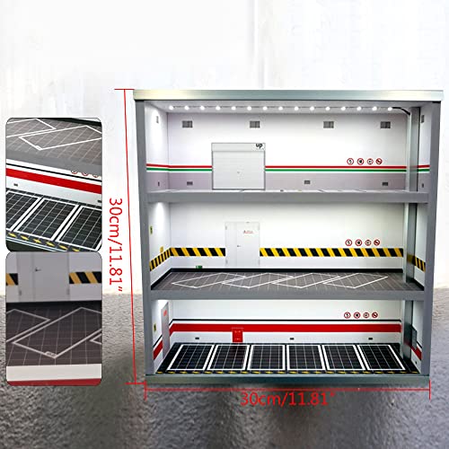 Garage Display Case Collectible Display Show Case with LED Lights,Model Car Display Case for 1:64 Scale Mini Car Parking Space Scene Collectible Gift Decoration 3 Layer Model Car Parking Lot Garage