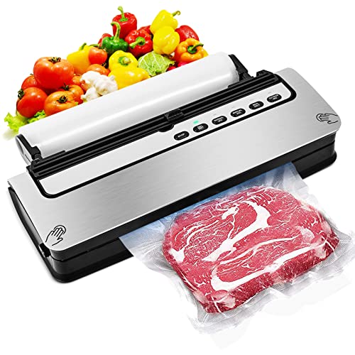 Vacuum Sealer, Dry/ Moist Automatic Food Sealer w/ Sealer Bags for Sous Vide/ Food Storage, 6 Modes Food Vacuum Air Sealer Packer Machine with Cutter and Bags Roll Storage( 12"), Double Seal, Detachable Sink, Easy Clean, Lab Tested, Silver Upgrade